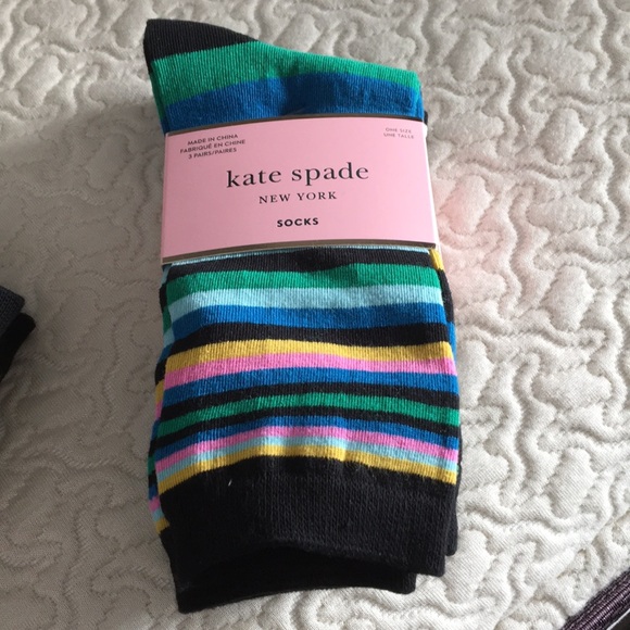 kate spade | Accessories | Kate Spade Set 3 Crew Socks Stripes Florals ...